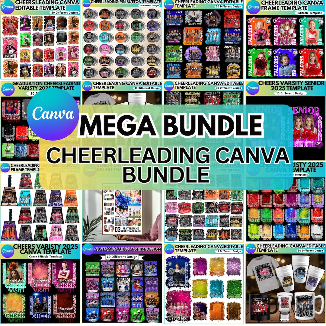 Cheerleading Canva Editable Mega Bundle, Cheerleading Pin Button ...