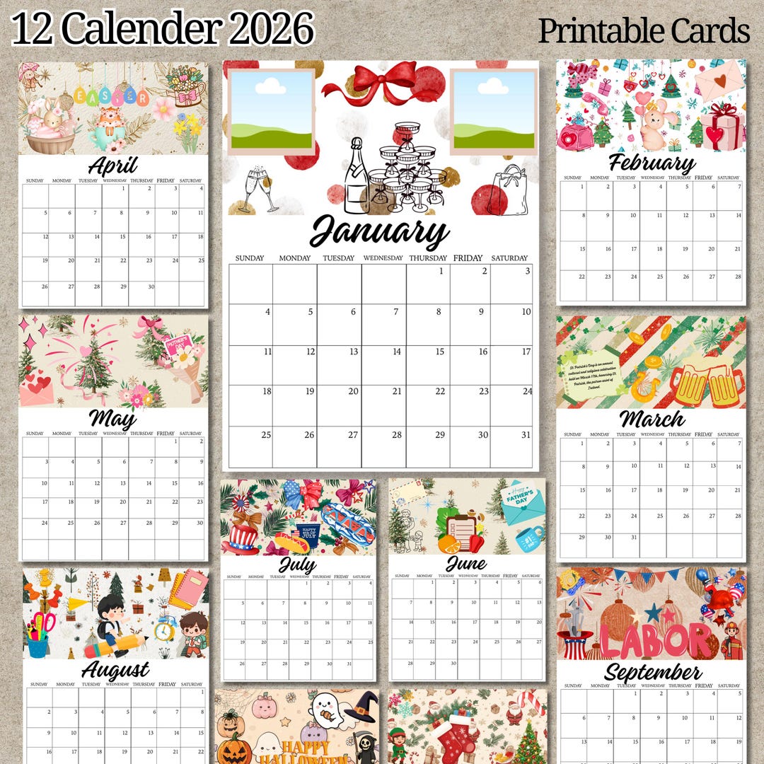 2026 Canva Calendar Template, Editable Monthly Calendar, Printable ...