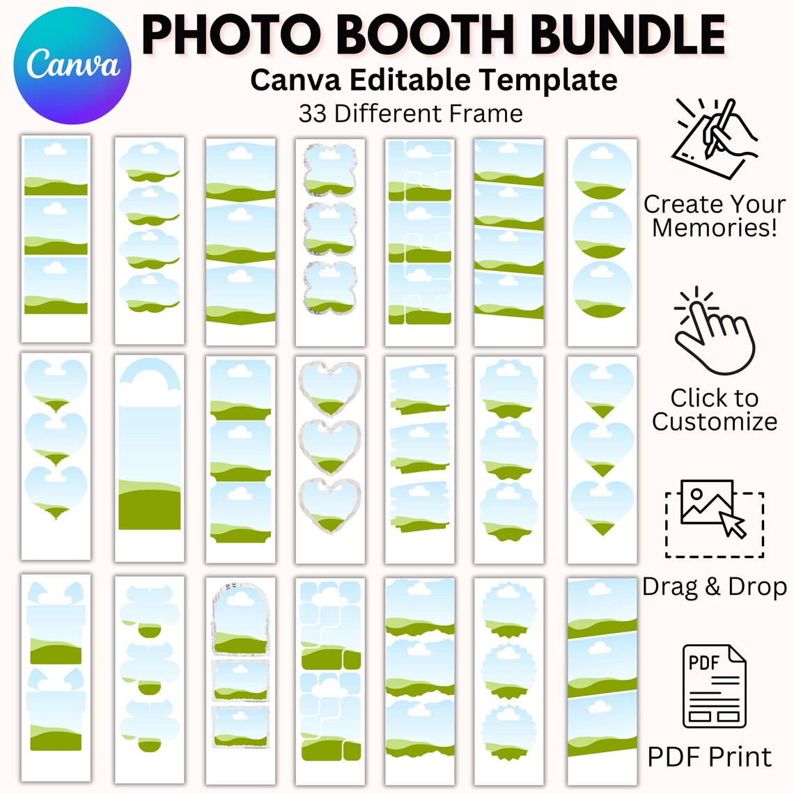 Photo Booth Template Bundle | Editable 6x4 Canva Frames | Printable ...