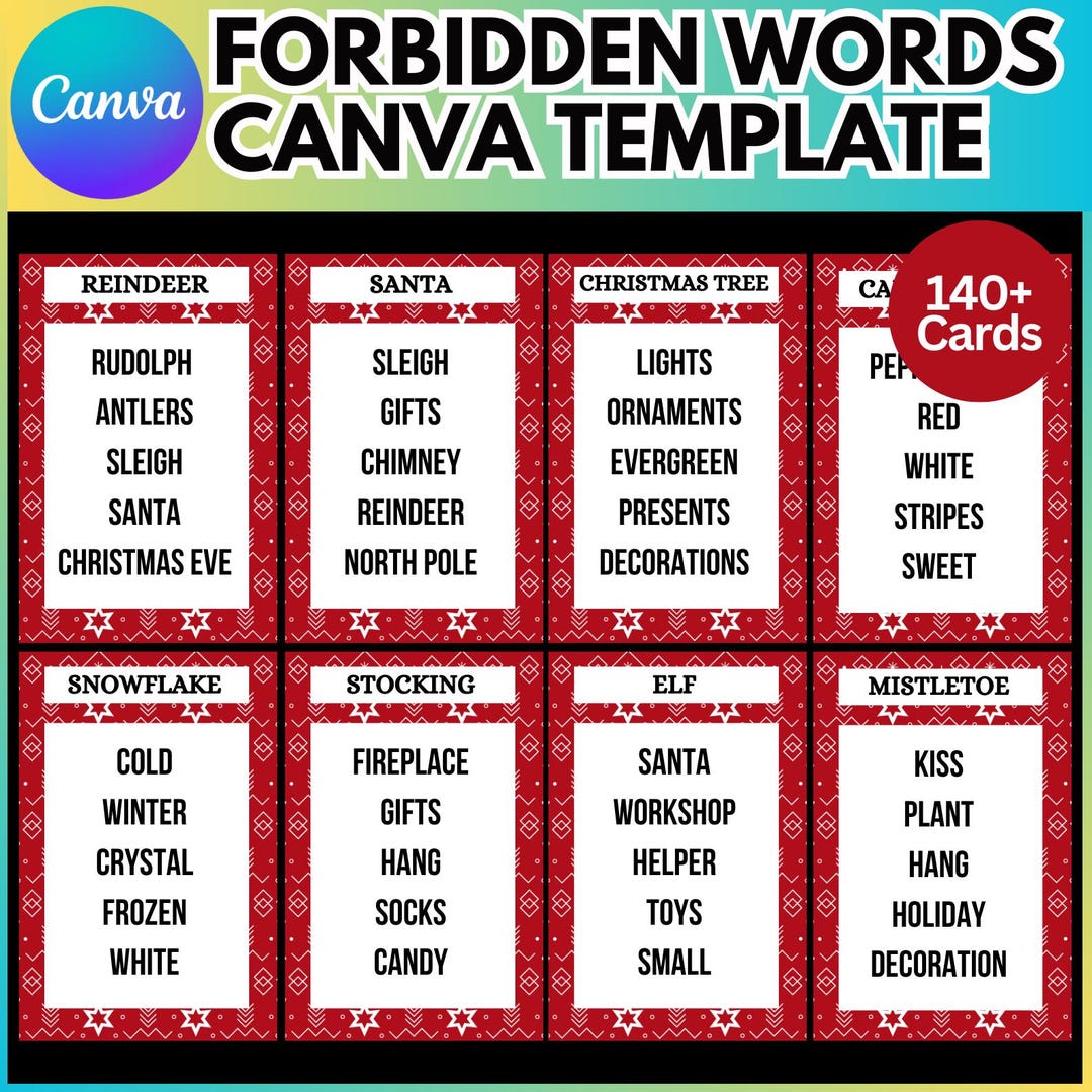 140+ Forbidden Words Cards Canva Editable Template, Christmas Party ...