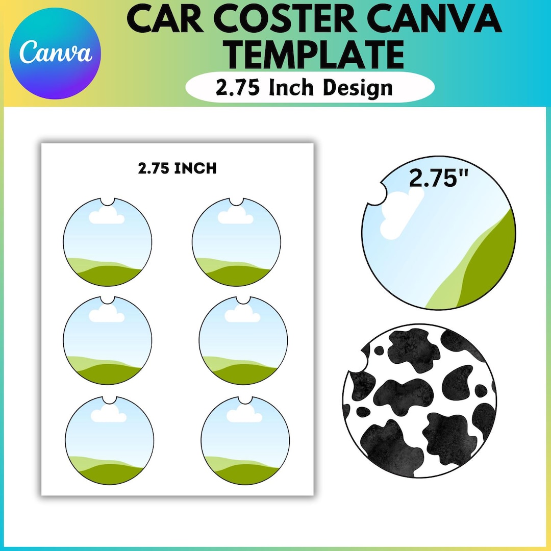 2.75" Car Coaster Canva Editable Template, Car Cup Coaster Template ...