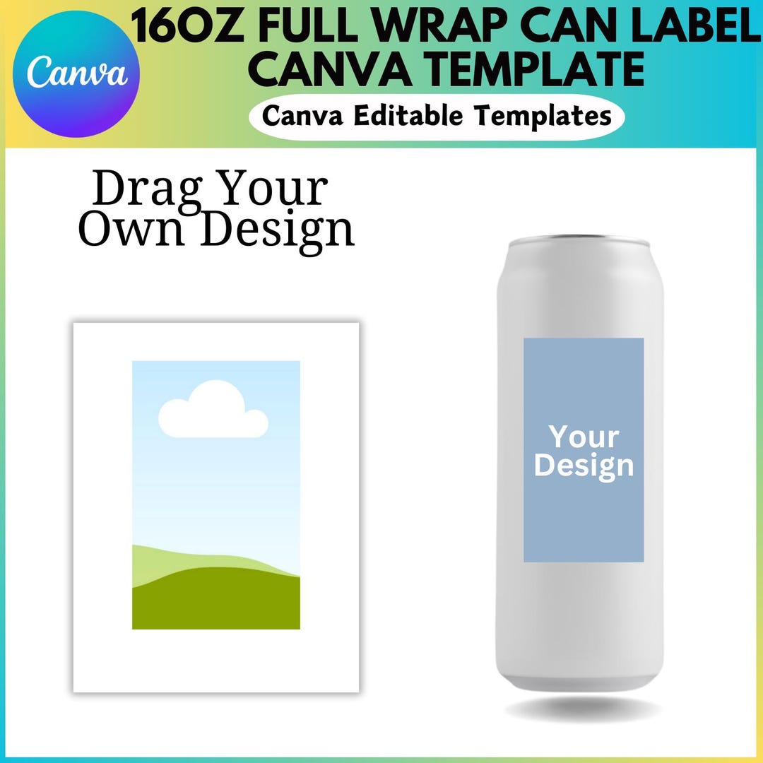 16oz Full Wrap Can Label Template, Full Wrap Can Canva Editable, 16oz ...