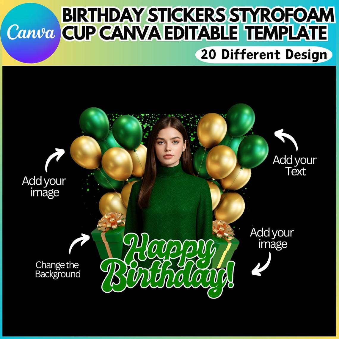 Birthday Styrofoam Cup Sticker Editable Template, Birthday Party ...