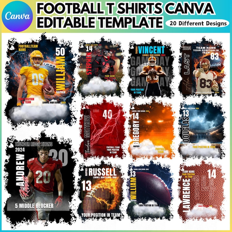 Football T Shirt Canva Editable Template, Custom Football Bundle ...