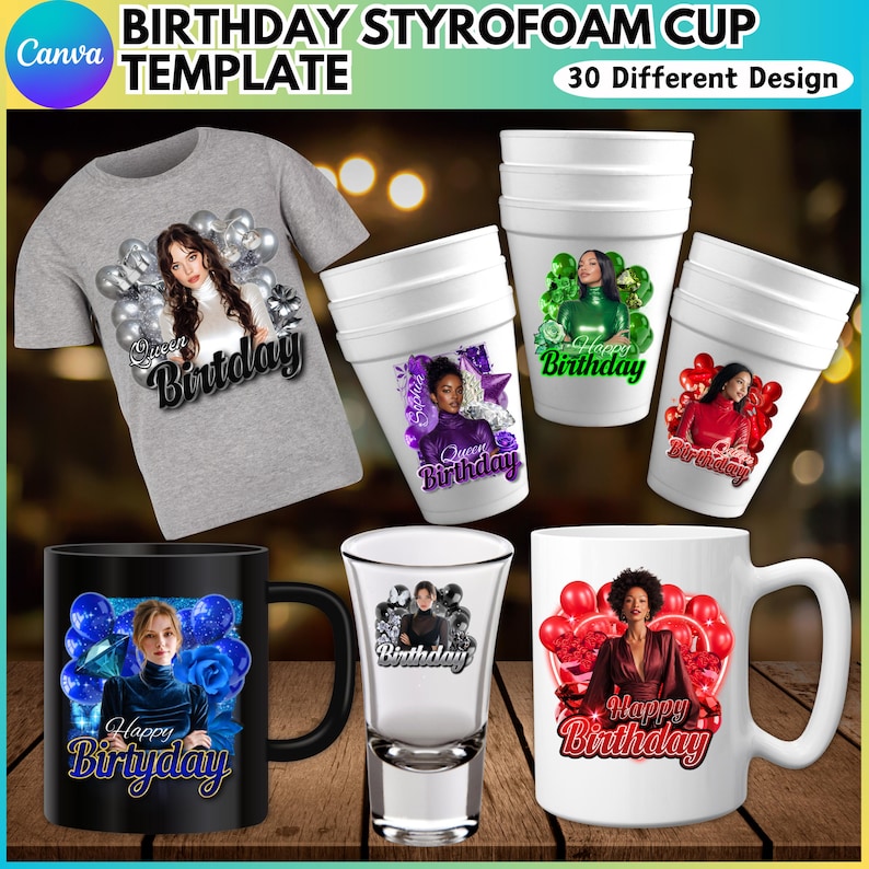 Birthday Sticker Canva Editable Template, Birthday Party Styrofoam Cup ...