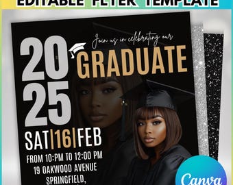 Graduate Flyer Canva Editable Template, Graduation Party, Canva ...