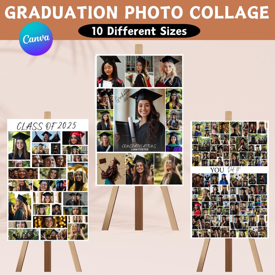 Graduation Photo Collage Canva Editable Template Set, Graduation ...