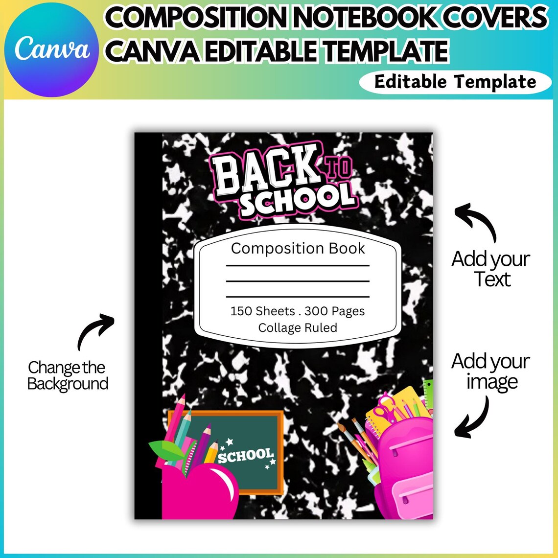Composition Book Cover Mega Bundle, Canva Composition Notebook Design ...