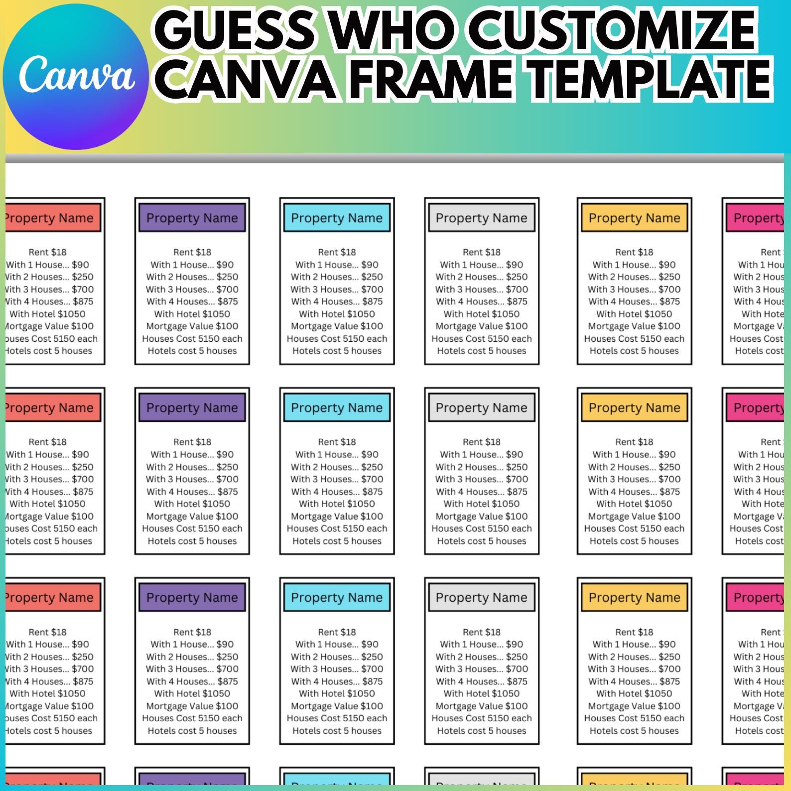 Monopoly Canva Editable Template, Blank Monopoly Board Template ...