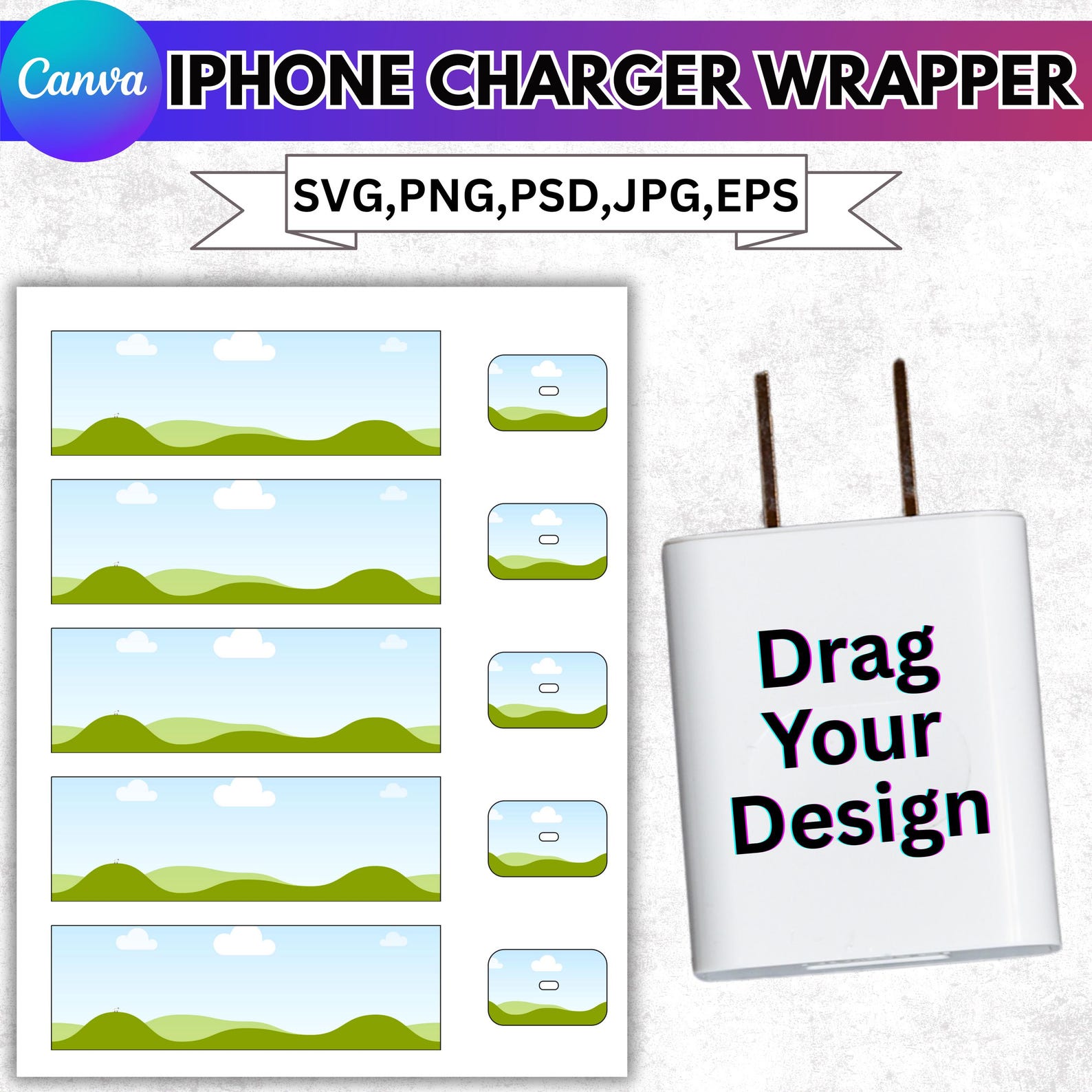 20W Phone Charger Wrapper Canva Template, Editable Charger Label ...