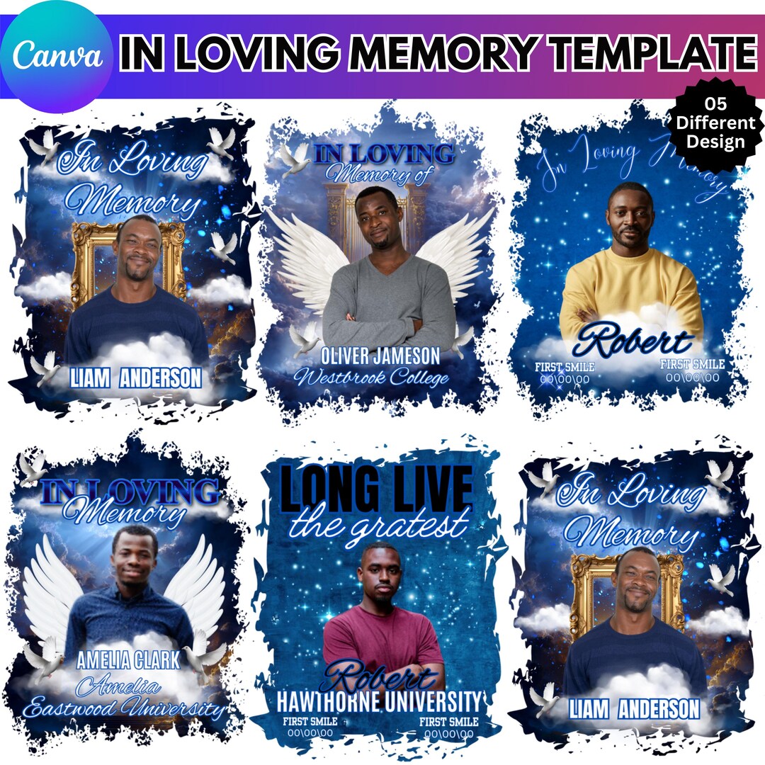 In Loving Memory Blue Design Canva Editable Bundle, Funeral ...