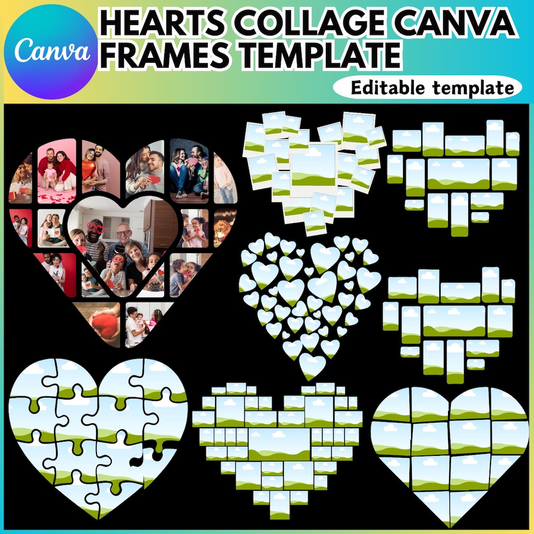 Canva Heart Photo Collage Editable Template, Drag Your Own Image ...
