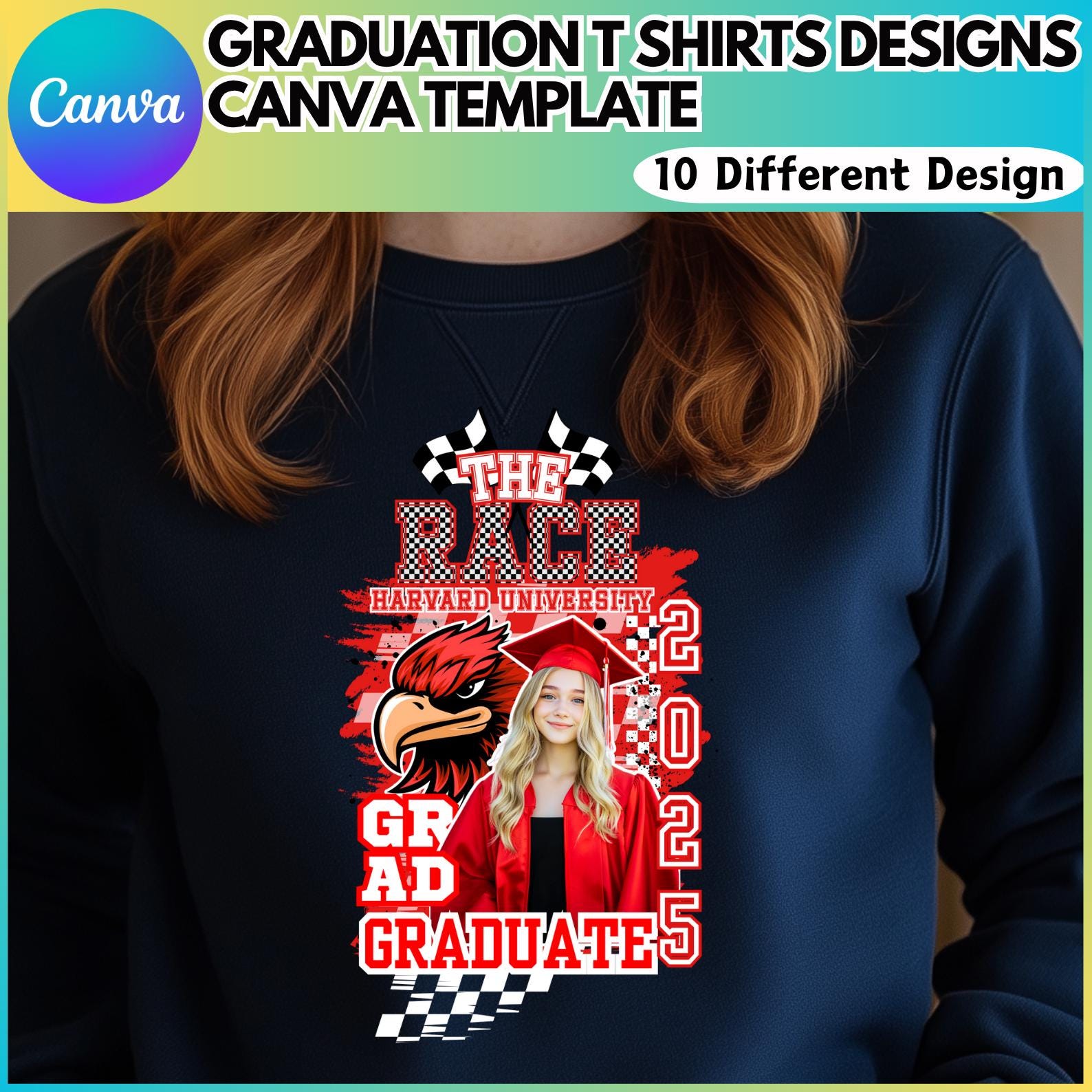 10 Race Graduation T-shirt Design Canva Editable Template Bundle, the ...