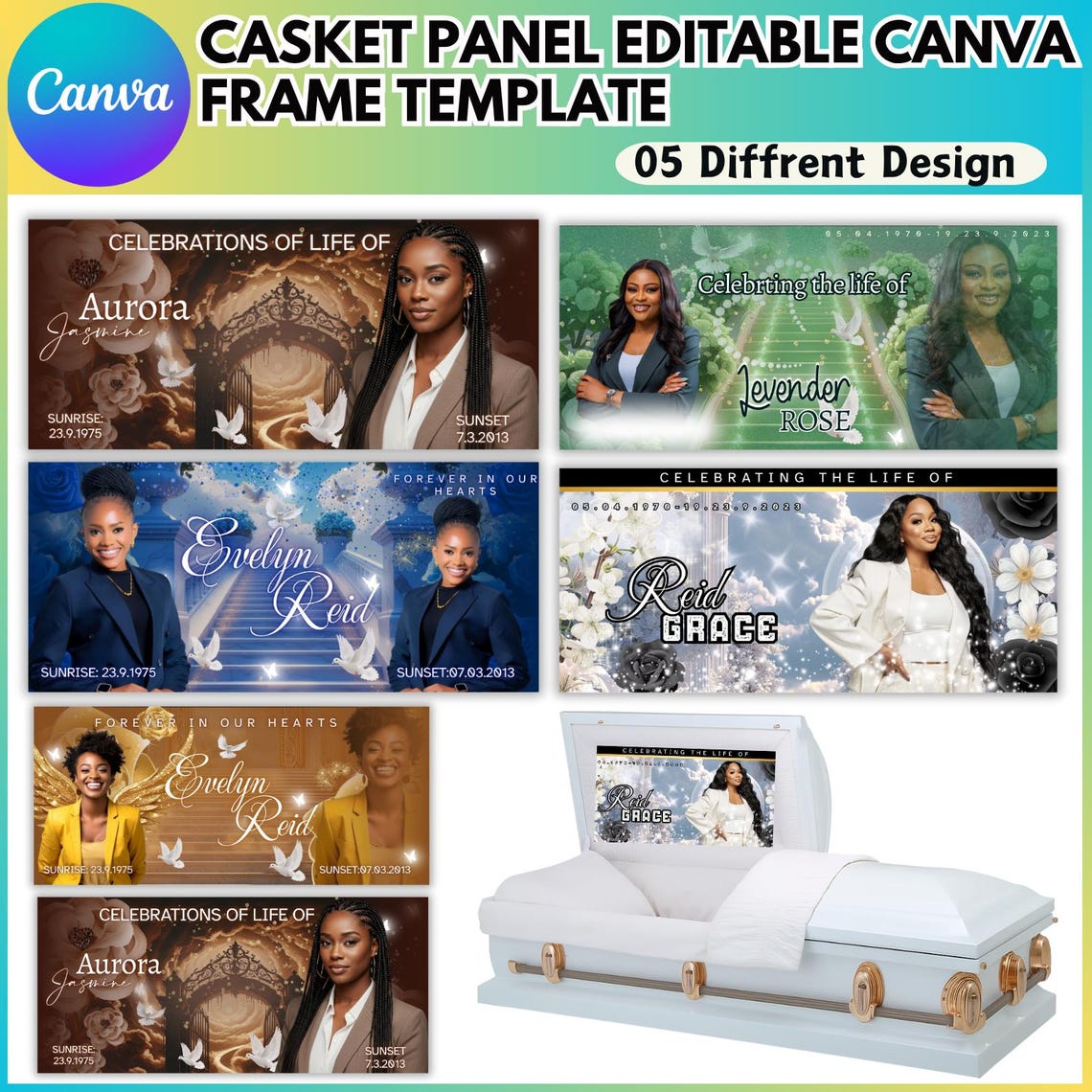 Casket Panel Canva Editable Template, Canva Memorial Panel Template ...