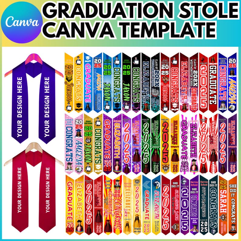 Graduation Stole Canva Editable Template, Graduation Stole 2025 ...