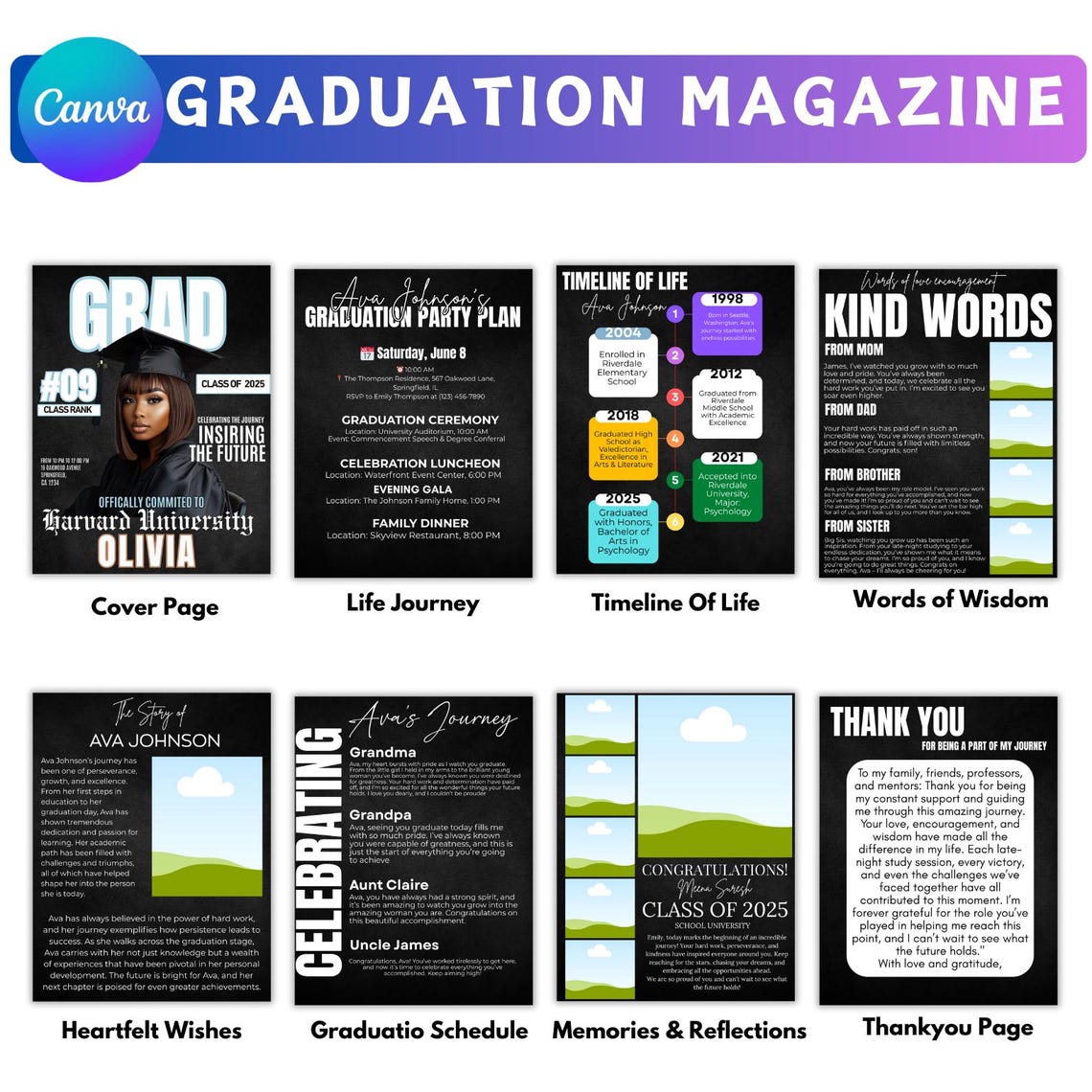 Graduation Magazine Booklet Canva Editable Template Bundle, 2025 Senior ...
