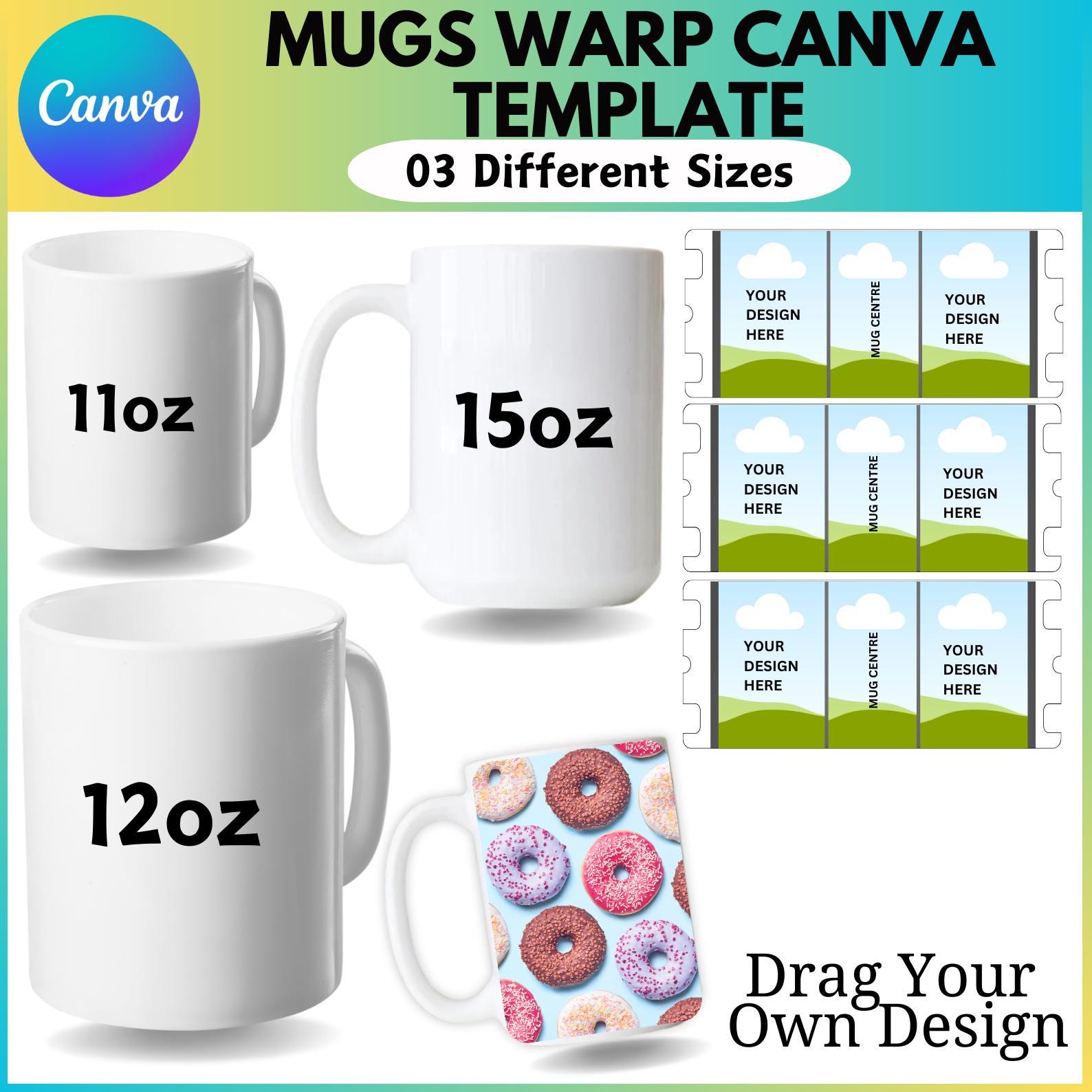 11oz, 12oz, 15oz Canva Mug Templates, Mug Template, Sublimation Mugs ...
