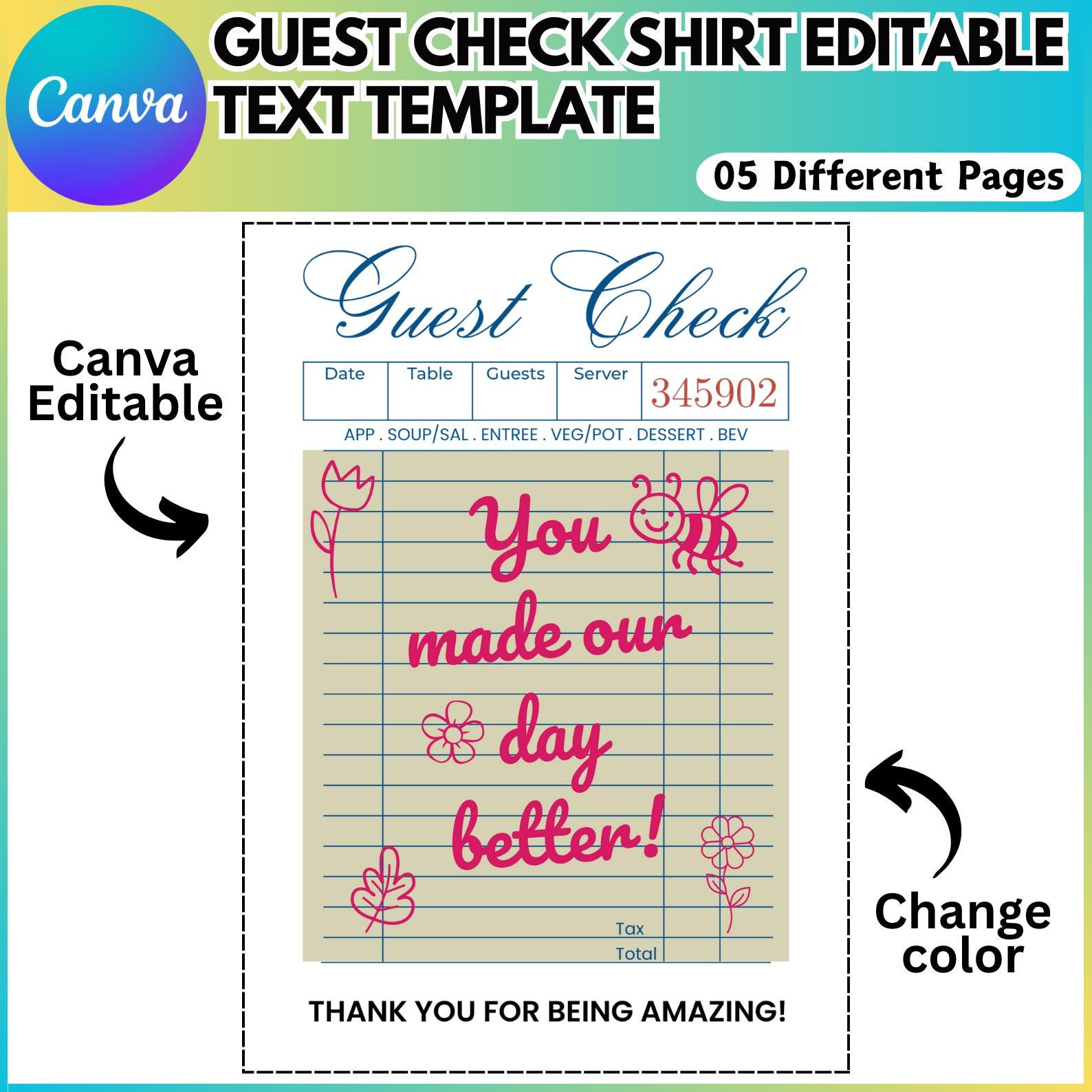 Guest Check Canva Editable Bundle, Guest Check Receipts Restaurant ...