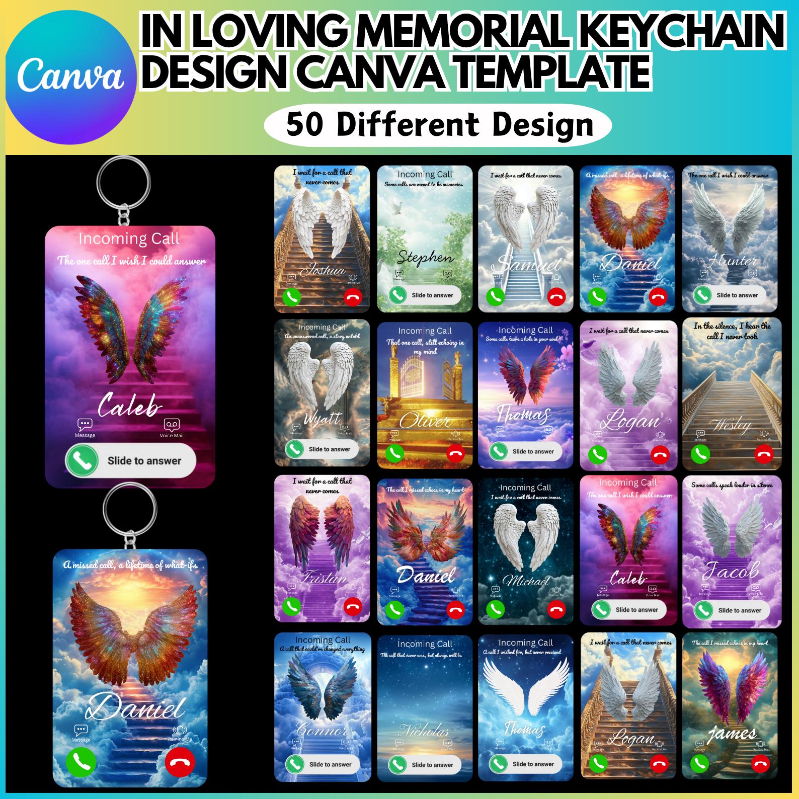 50 Memorial Keychain Canva Editable Template Bundle, Phone Call From ...