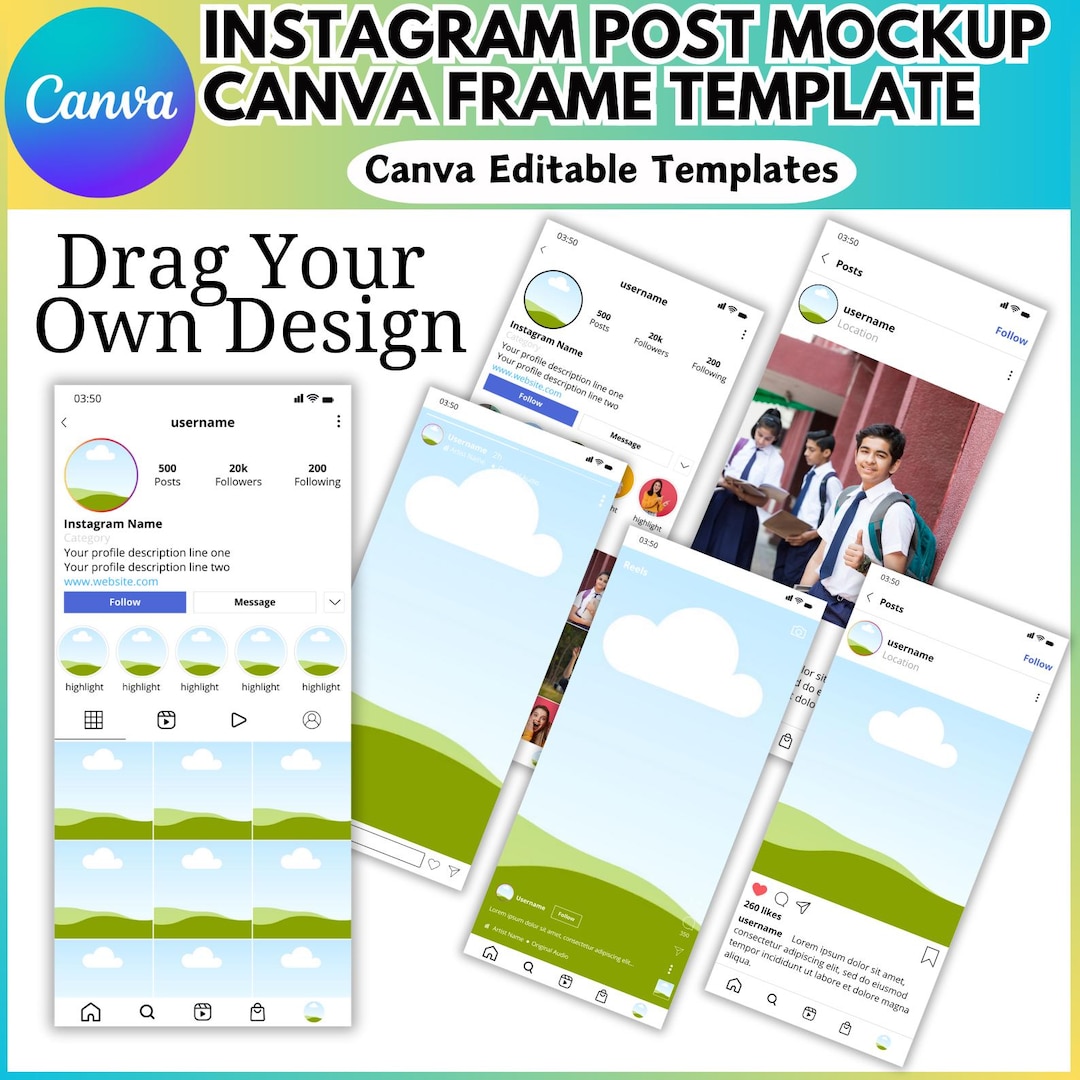 Instagram Profile Mock-up Editable Canva Templates, Social Media ...