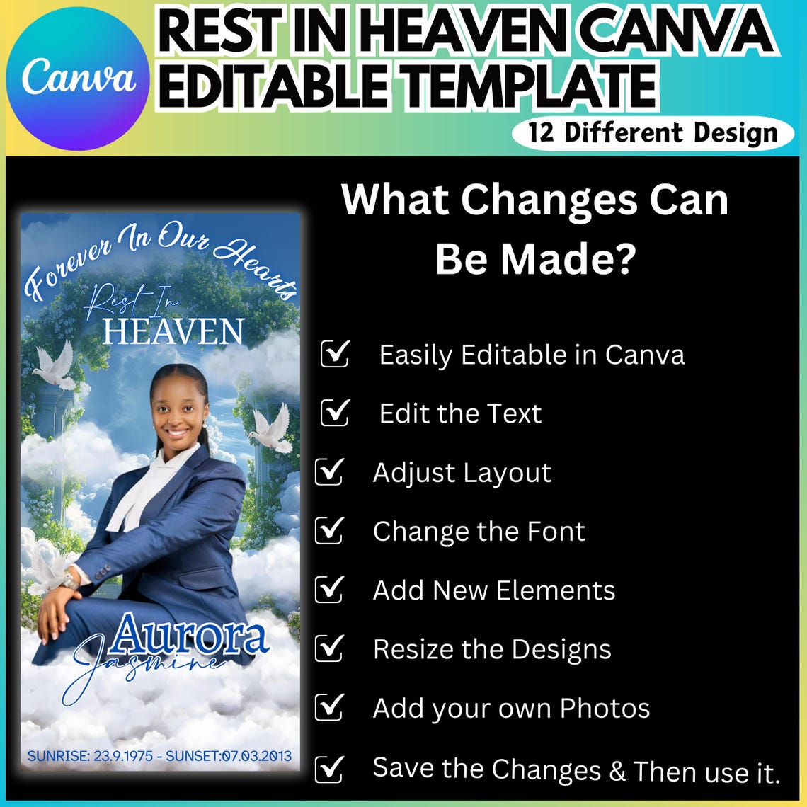 Rest in Heaven Photo Canva Editable Template, in Loving Memory PNG ...