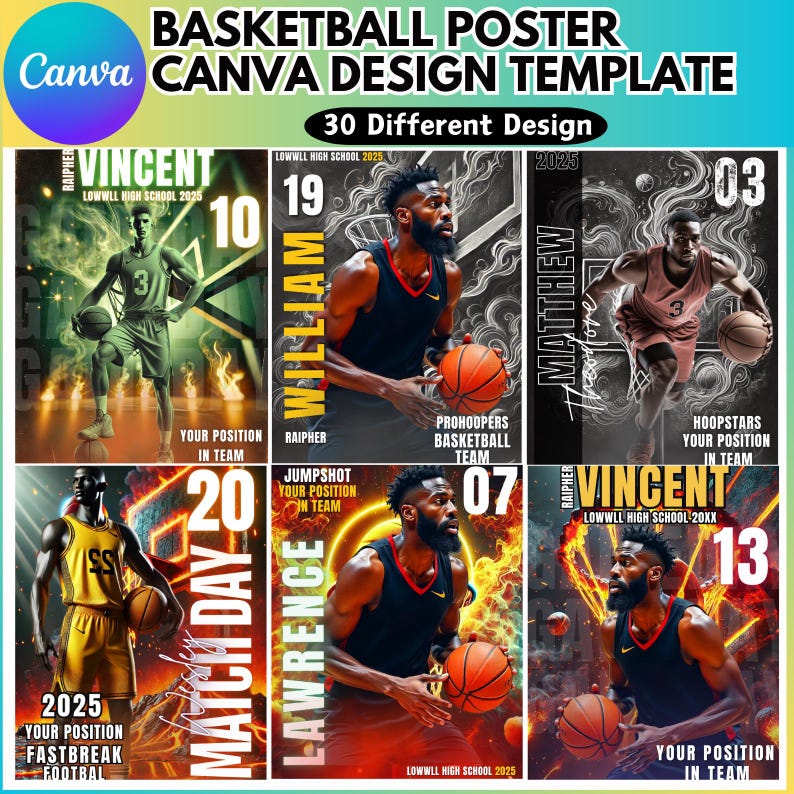 Basketball Poster Canva Editable Template, Basketball Sports Posters ...