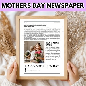 Mothers Day Newspaper Canva Editable Template, Mothers Day Gift Design ...