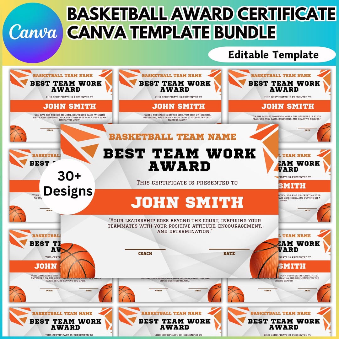Basketball Awards Printable Canva Editable Template, End of Season ...