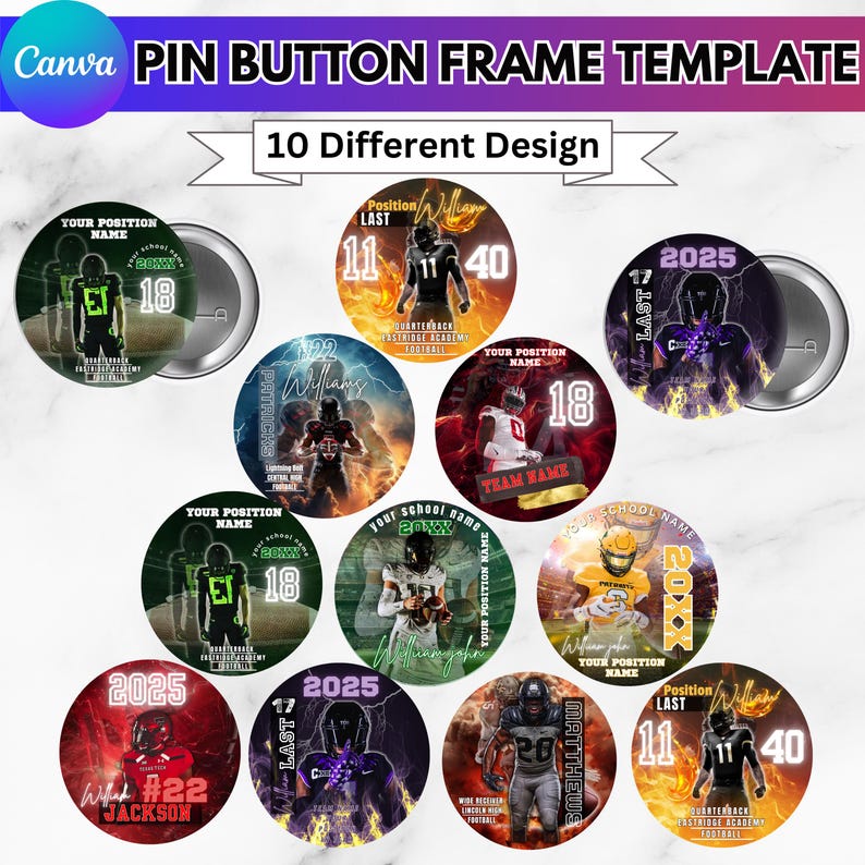 Football Pin Button Canva Template, Editable Game Day Buttons, Custom ...