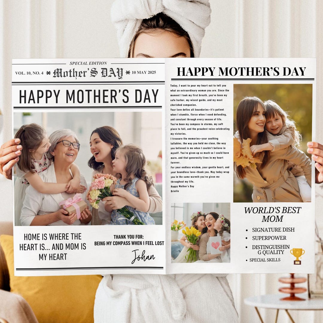 Mothers Day Newspaper Canva Editable Template, Mothers Day Gift Design ...