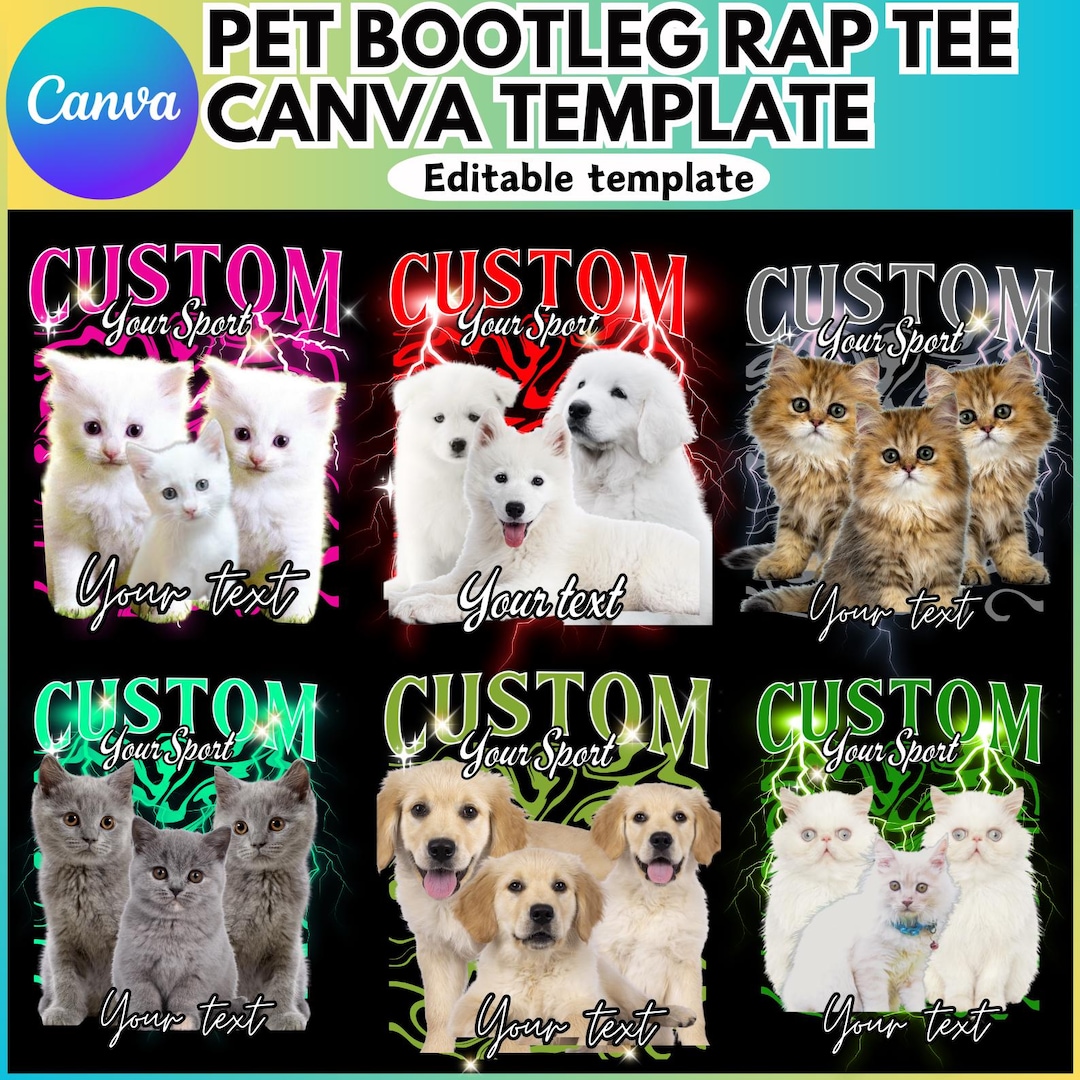 70 Pet Bootleg Canva Editable Template, Custom Pet Sublimation Design ...
