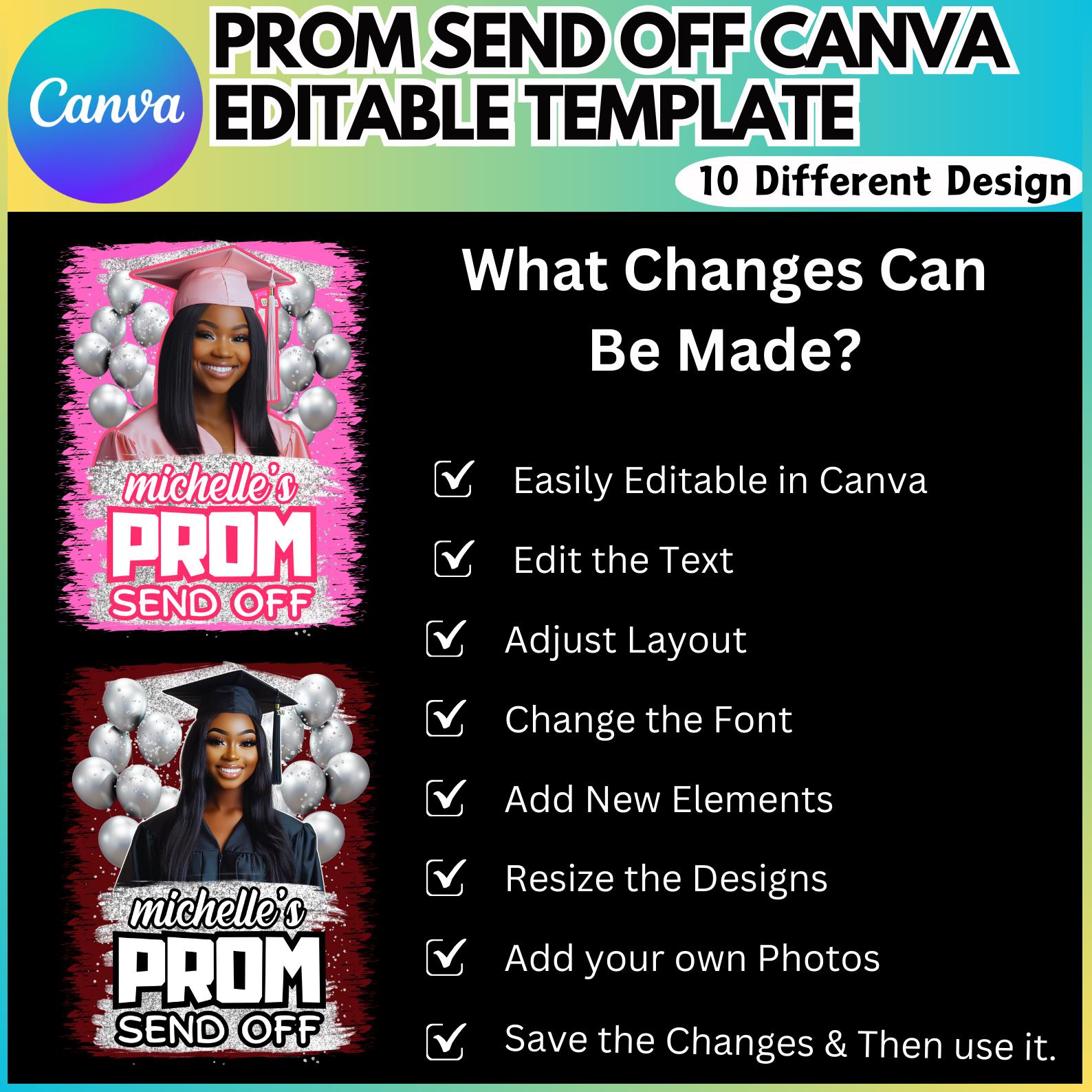 Prom Send off 2026 Canva Editable Bundle, High School Graduation Canva ...