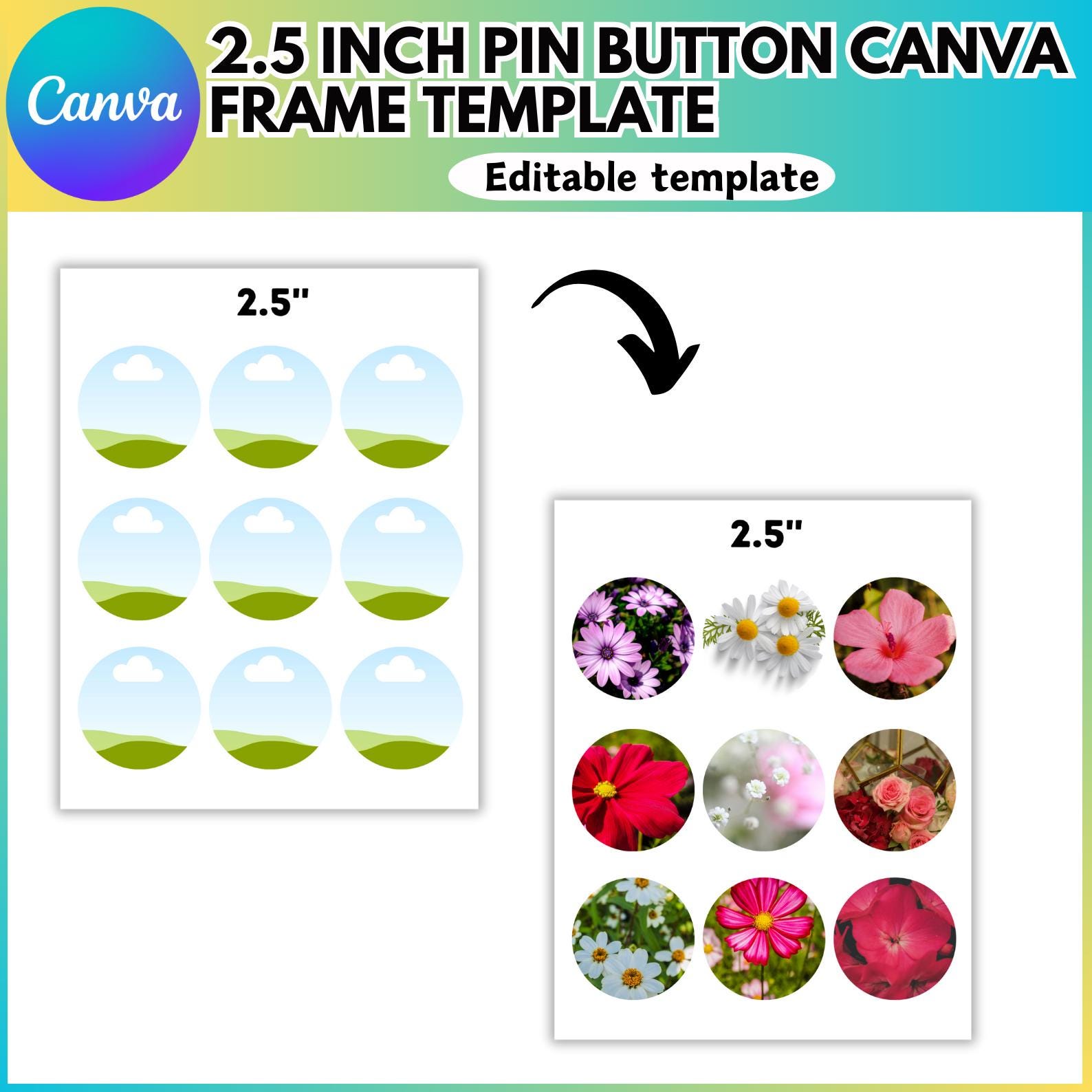 2.5 Inch Button Pin Template, Canva Editable Pin Button Template ...