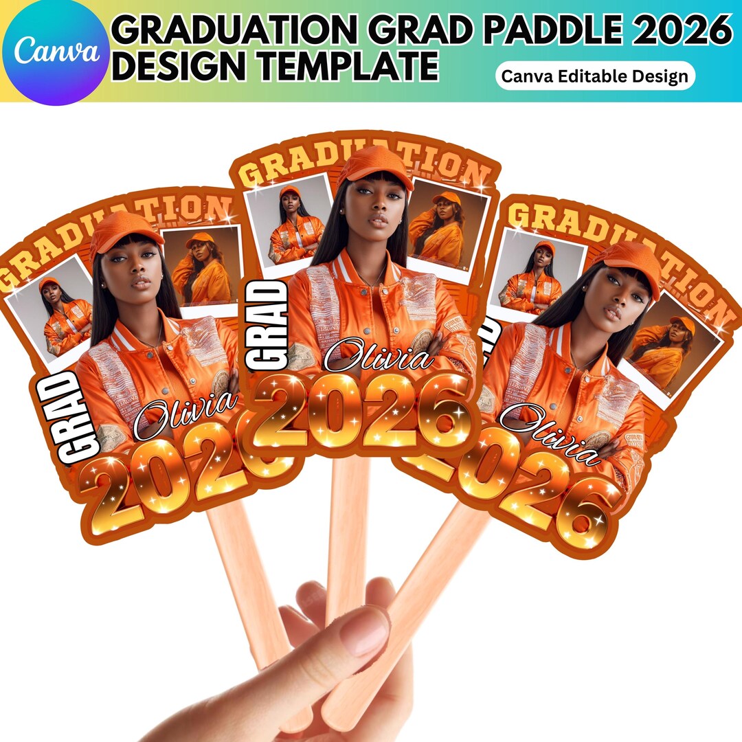 Grad Fan Orange 2026 Canva Editable Template, Class of 2026 Graduation ...