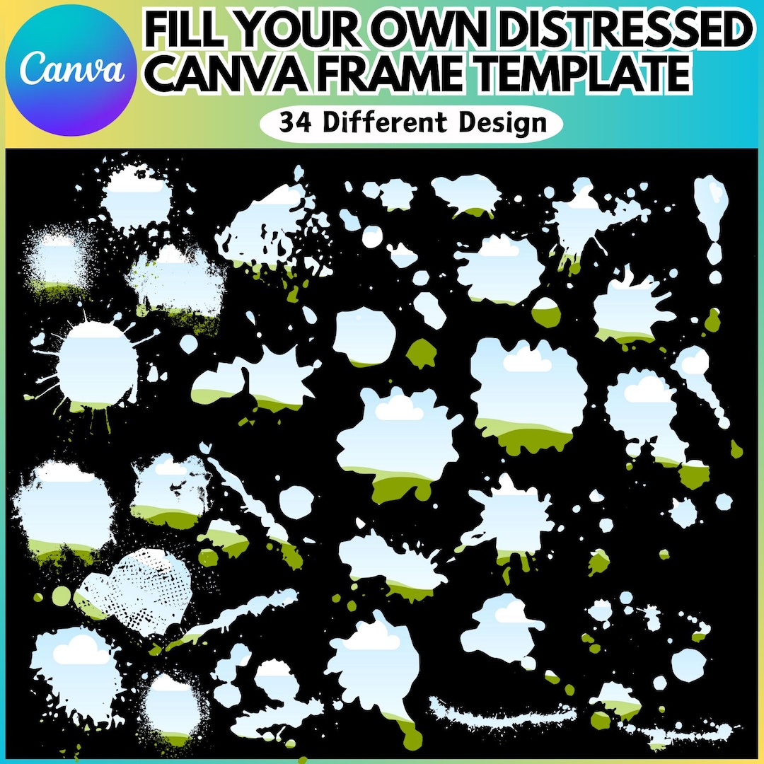Bleach Effect Paints Distressed Edge Canva Editable Frames Template ...