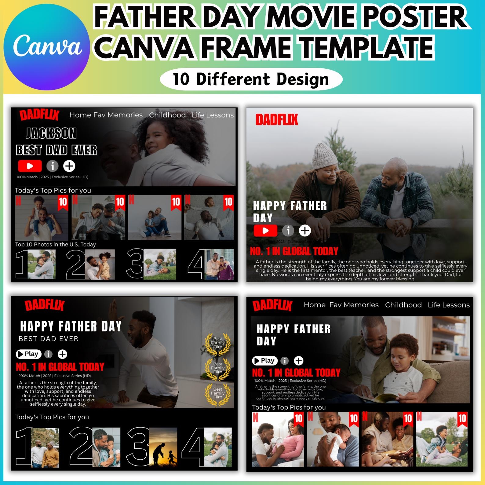 Dad Flix Canva Editable Template, Father's Day Collage Design, Father's ...
