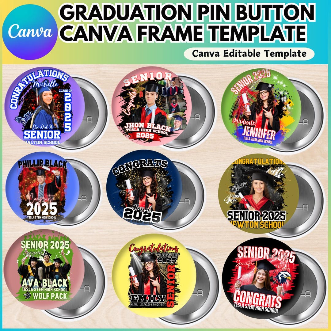 Graduation Pin Button Canva Editable Template, Congratulation 2025 ...
