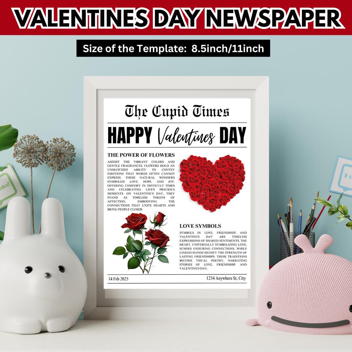 Valentines Cupid Post Newspaper Canva Editable Template, Custom ...