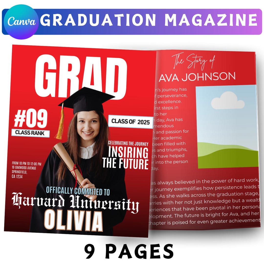 Graduation Magazine Booklet Canva Editable Template Bundle, 2025 Senior ...