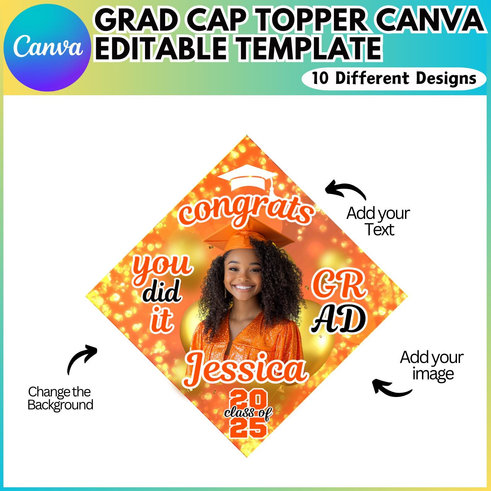 Graduation Cap Topper Canva Editable Template, Photo Strip Graduation ...