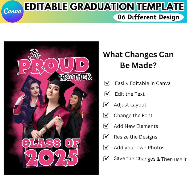 Pink Proud Family Class of 2025 Canva Editable Template, Graduation ...