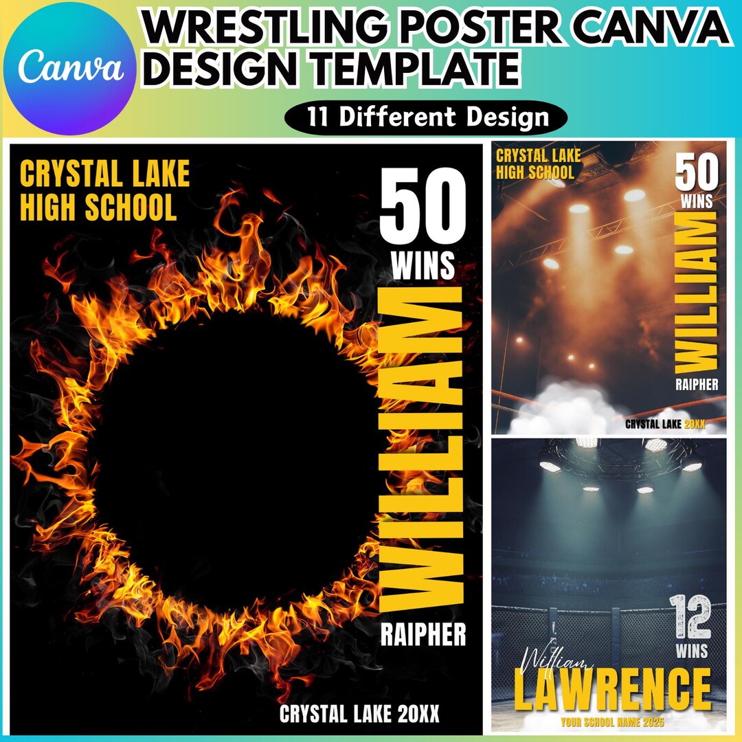 Wrestling Poster Canva Editable Template, Senior Sports Posters, Custom ...