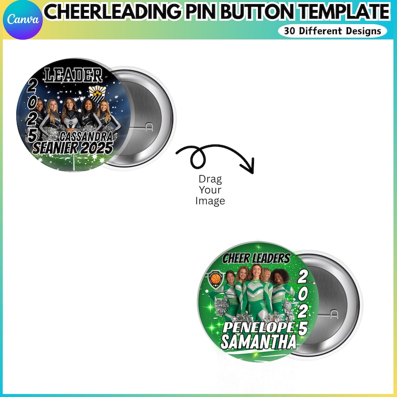 Cheerleading Pin Button Canva Editable Template, Cheers Button Favors ...