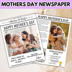 Mothers Day Newspaper Canva Editable Template, Mothers Day Gift Design ...