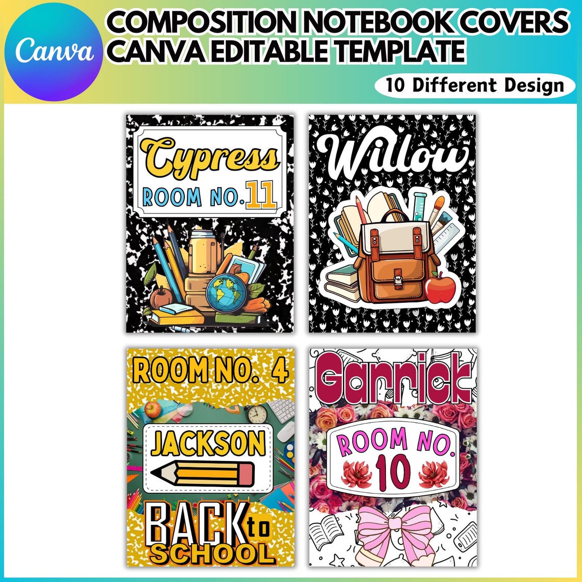 10 Composition Book Cover Template, Canva Composition Notebook Design ...