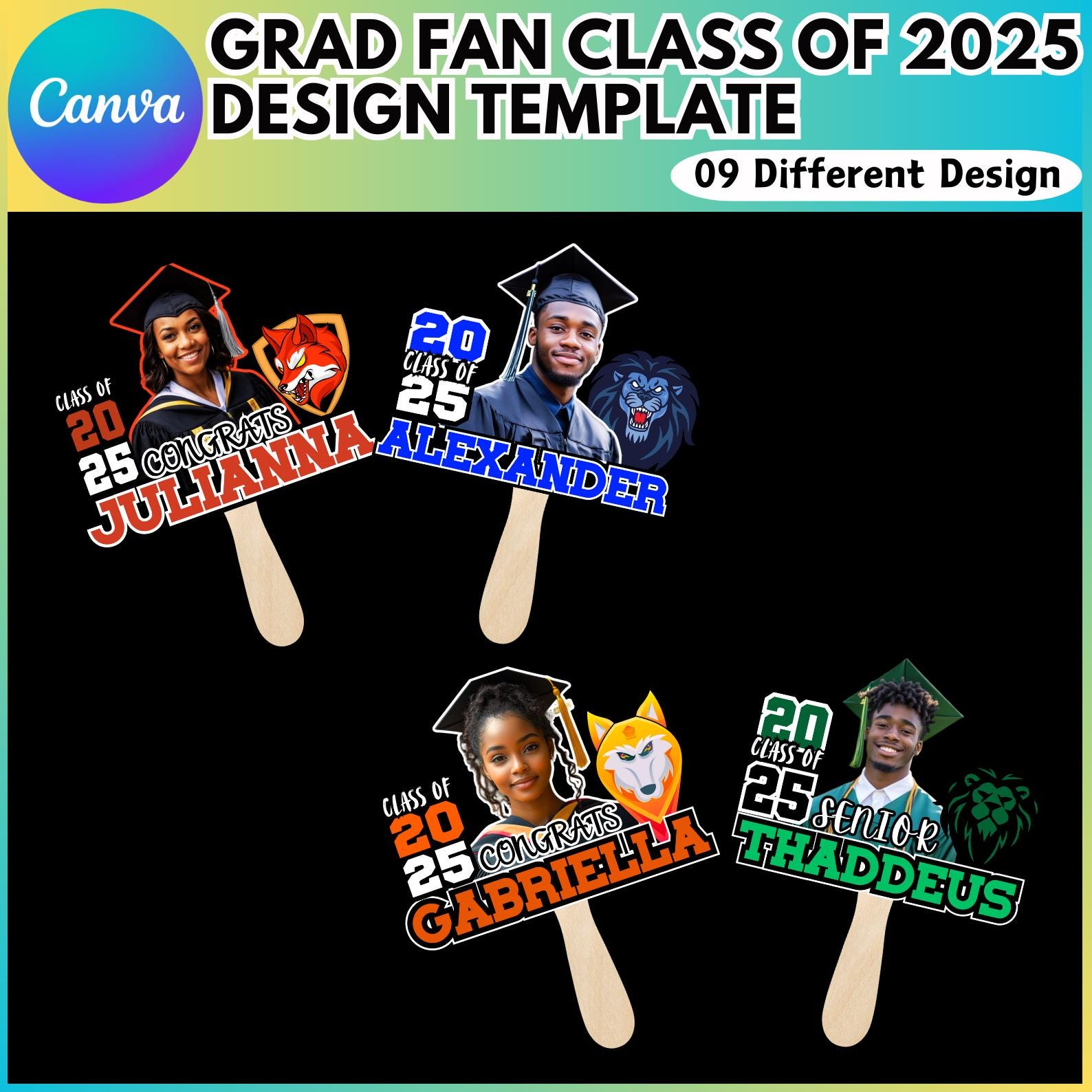 Grad Fan Canva Editable Template, Class of 2025 Graduation Paddle ...