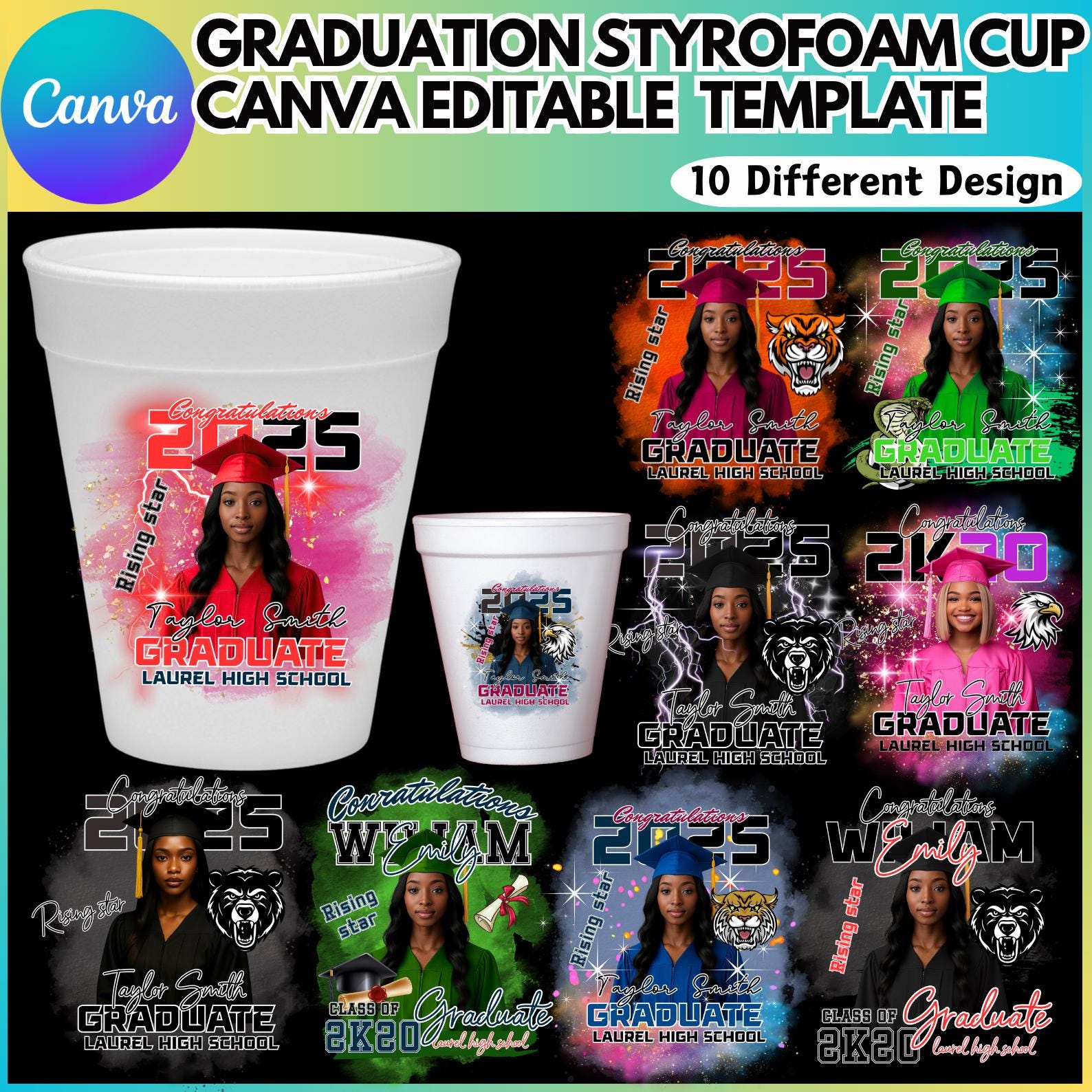 10 Graduation Styrofoam Cup Canva Editable Template, Graduation Party ...