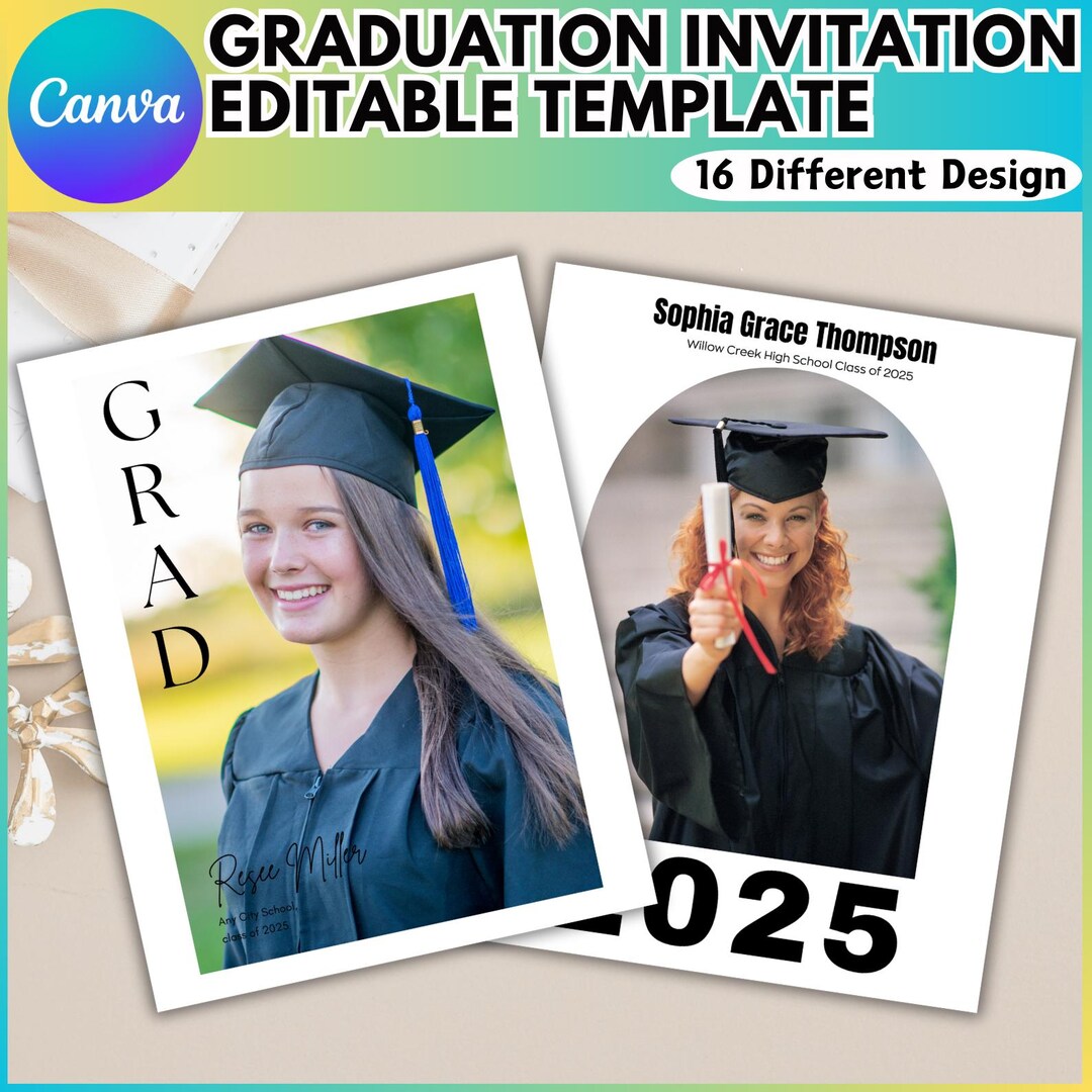 Graduation Announcement Card Canva Editable, Multiple Photo Graduation ...