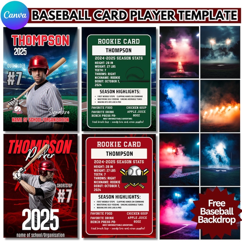 Baseball Card Player Canva Editable Template, Baseball Homecoming ...