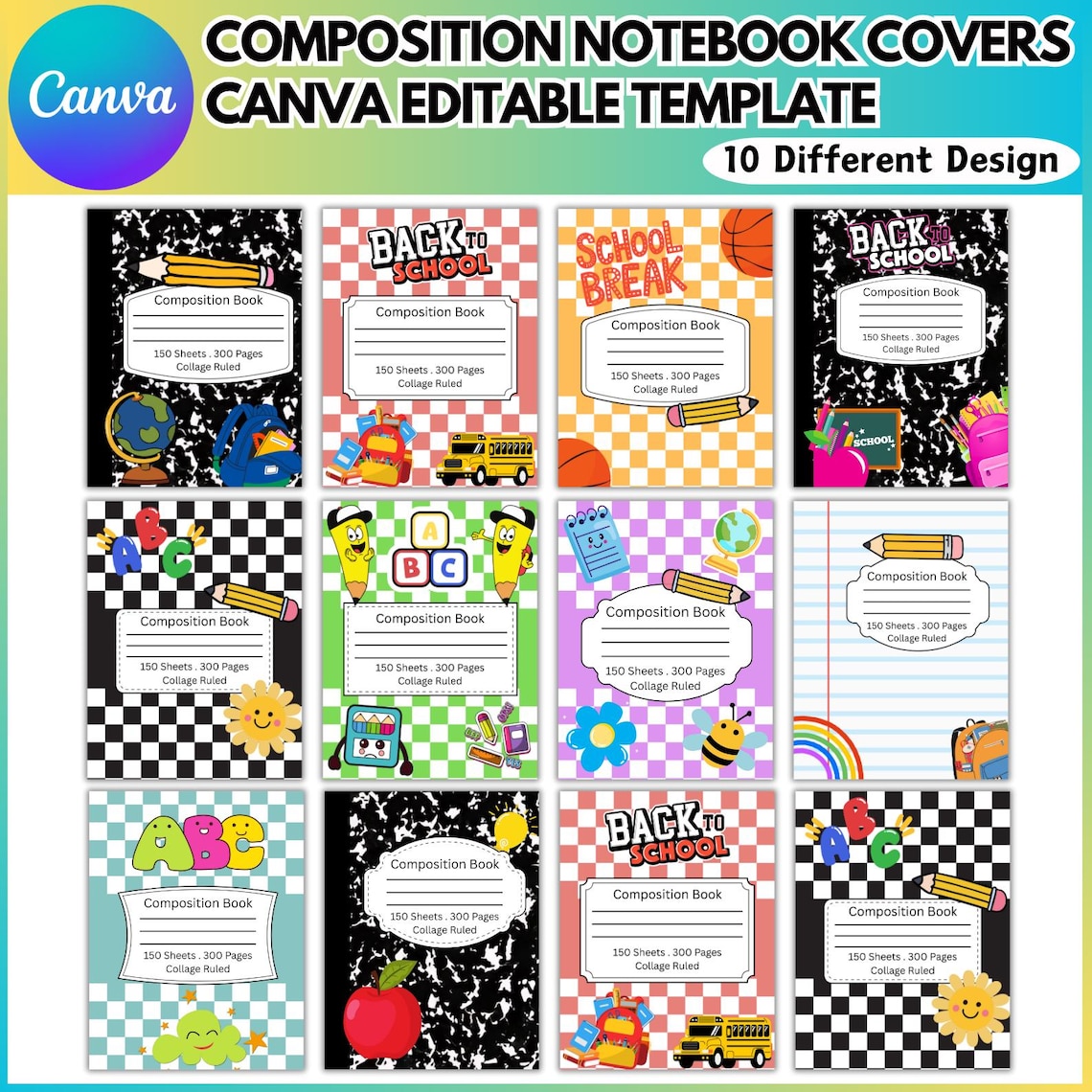 10 Composition Book Cover Canva Designs, Composition Notebook Frame ...